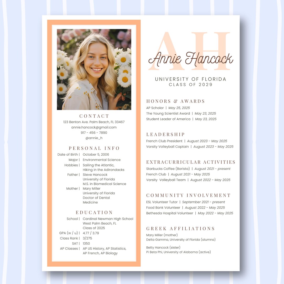 Editable Orange Sorority Resume Template, Canva Design With Photo ...