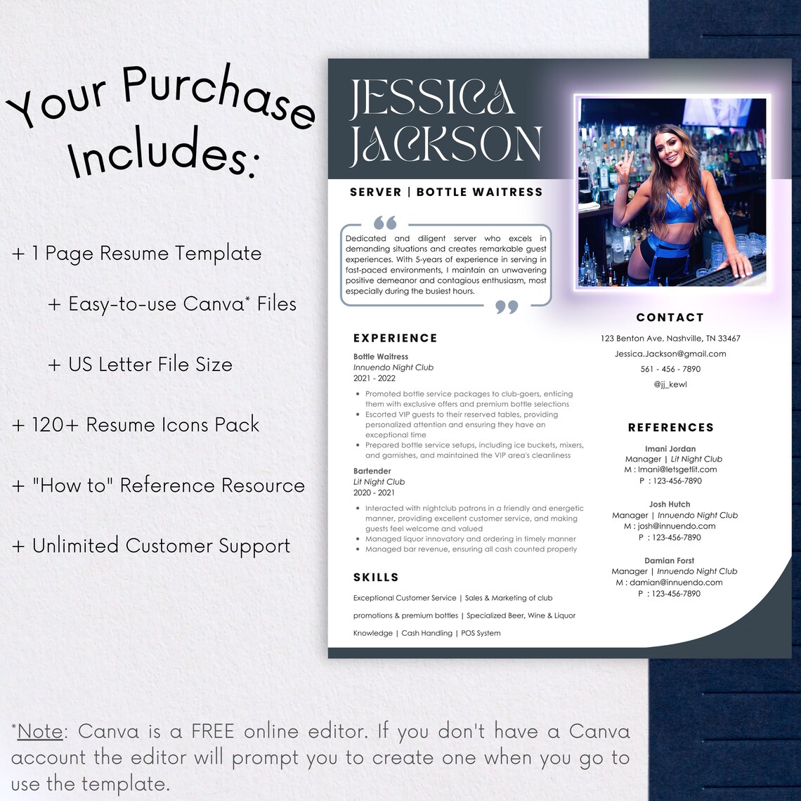 Customizable Bottle Girl, Waitress, Bartender Resume Template With ...