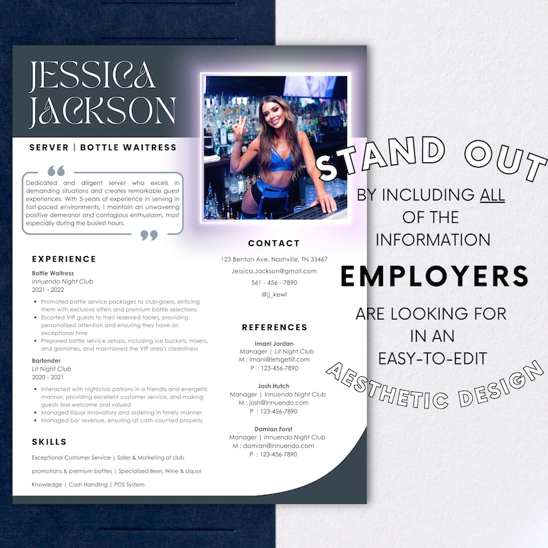 Customizable Bottle Girl, Waitress, Bartender Resume Template With ...