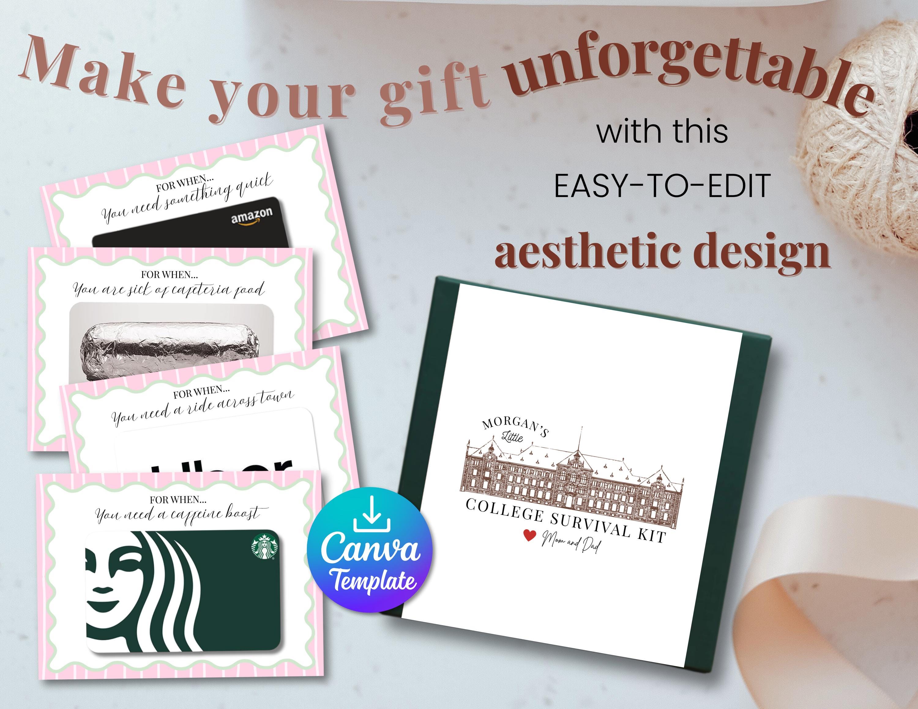College Survival Kit Gift Card Holder Set: Custom Printable Canva ...
