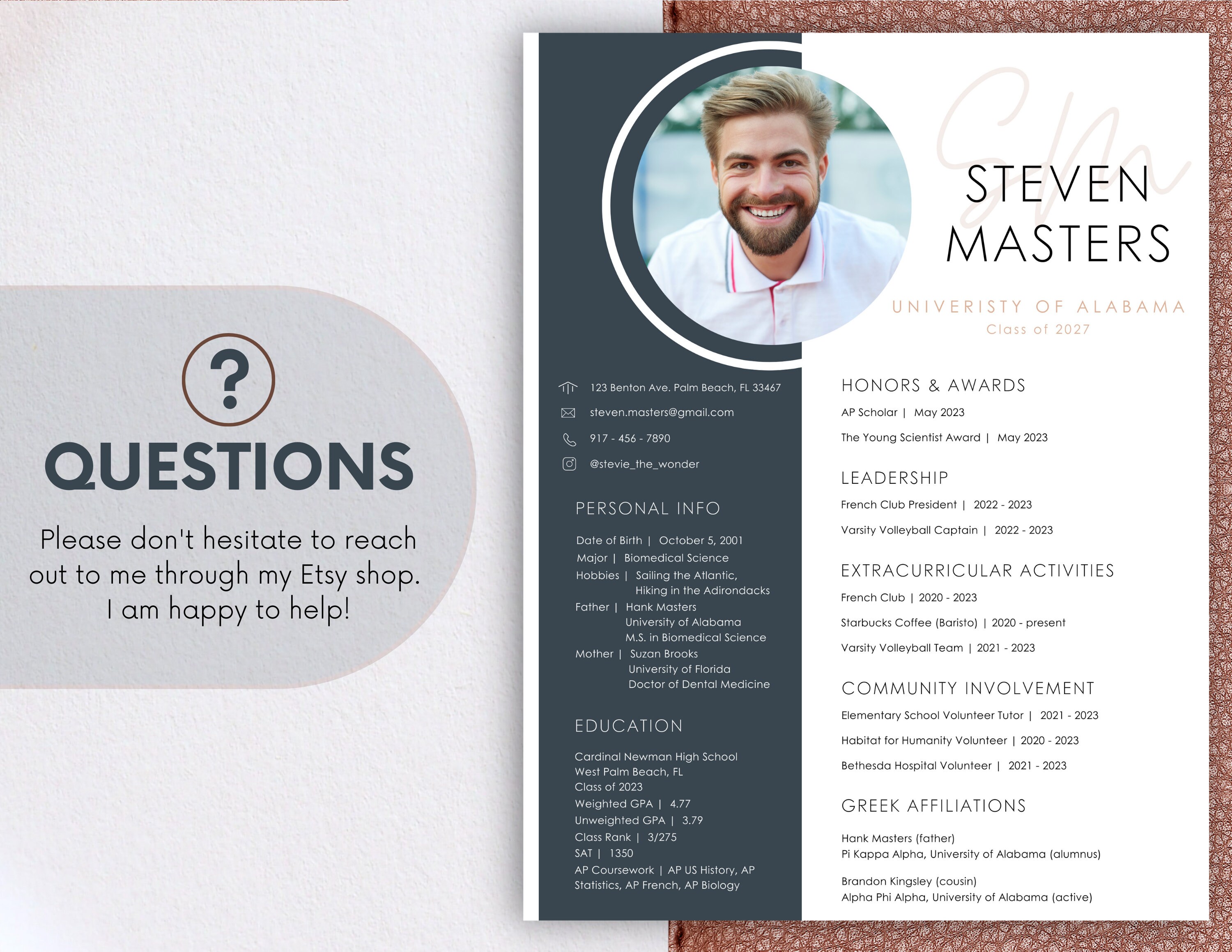 Fraternity Resume Template With Photo; Social Resume Template and Cover ...