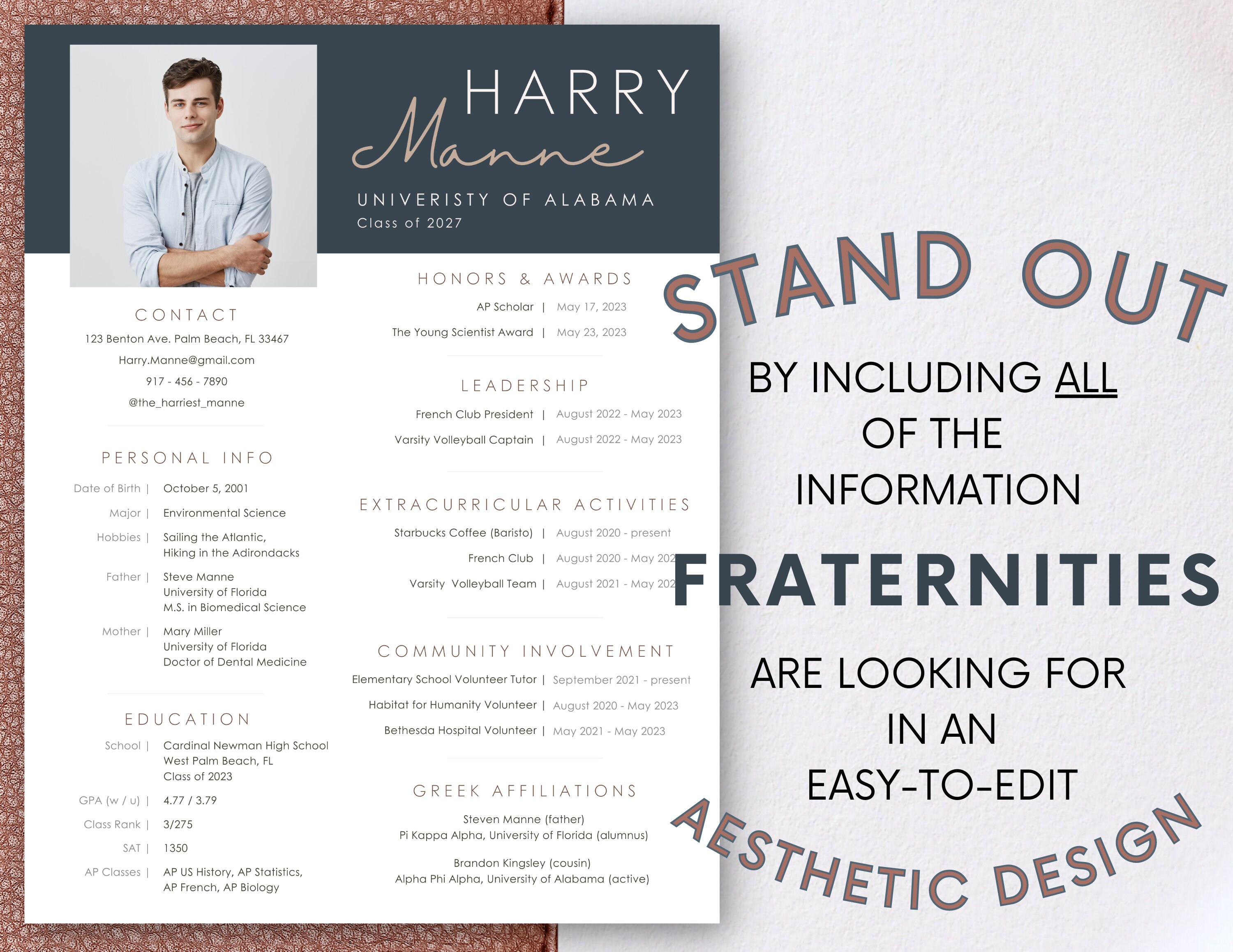 Fraternity Photo Resume Template Social Resume Template and - Etsy