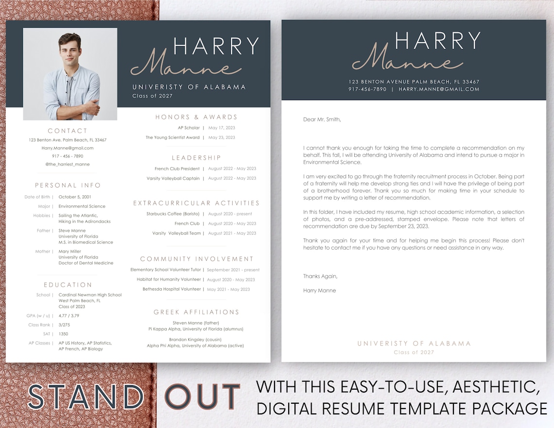 Fraternity Photo Resume Template Social Resume Template and - Etsy