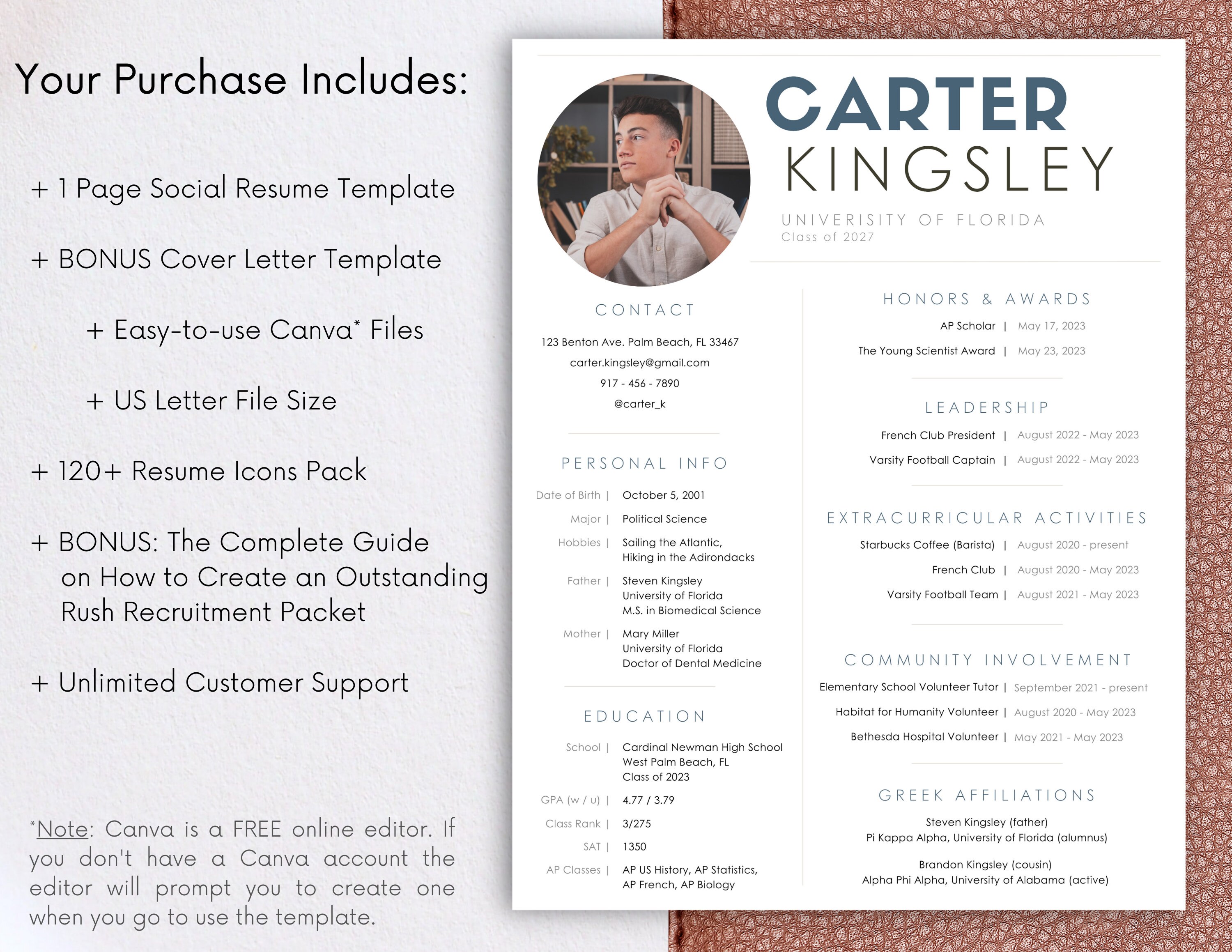 Fraternity Resume Template With Photo; Social Resume Template and Cover ...