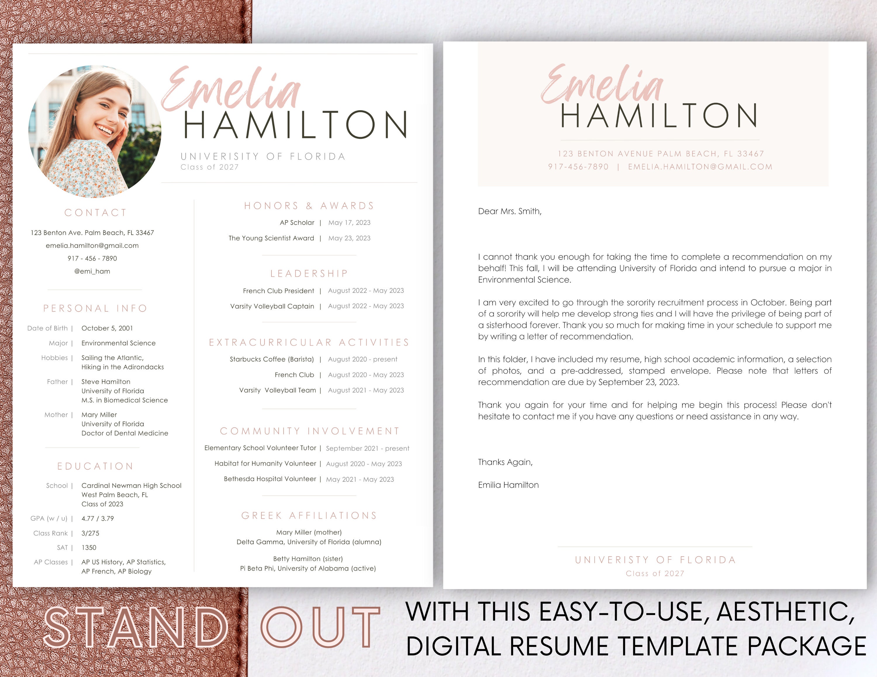 Sorority Resume Template With Photo Rush Resume Template and - Etsy