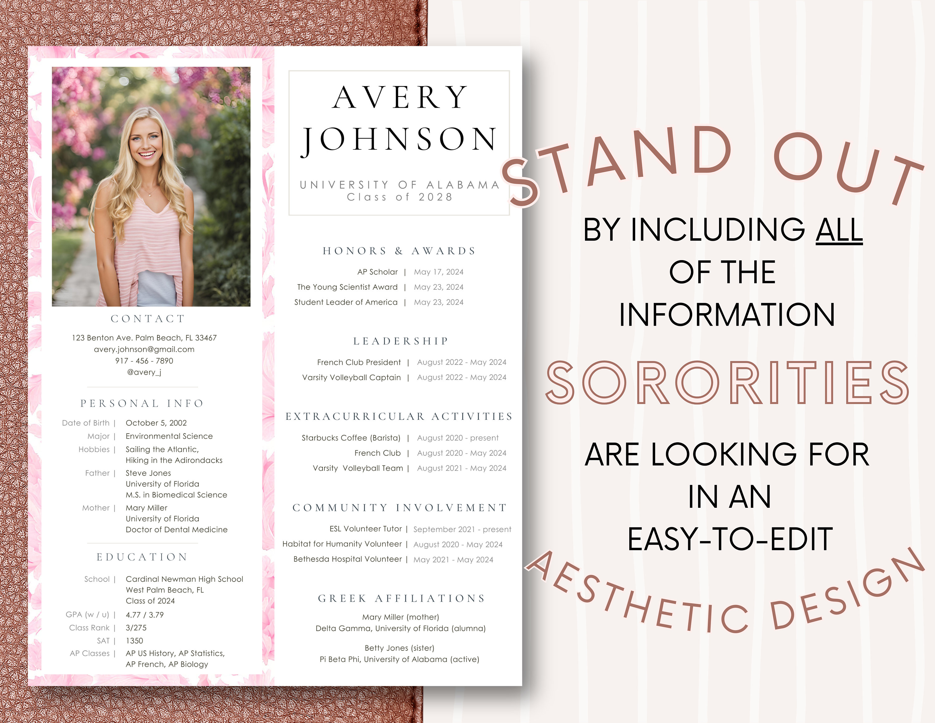 Sorority Rush Resume Template, Customizable PNM Recruitment CV for ...
