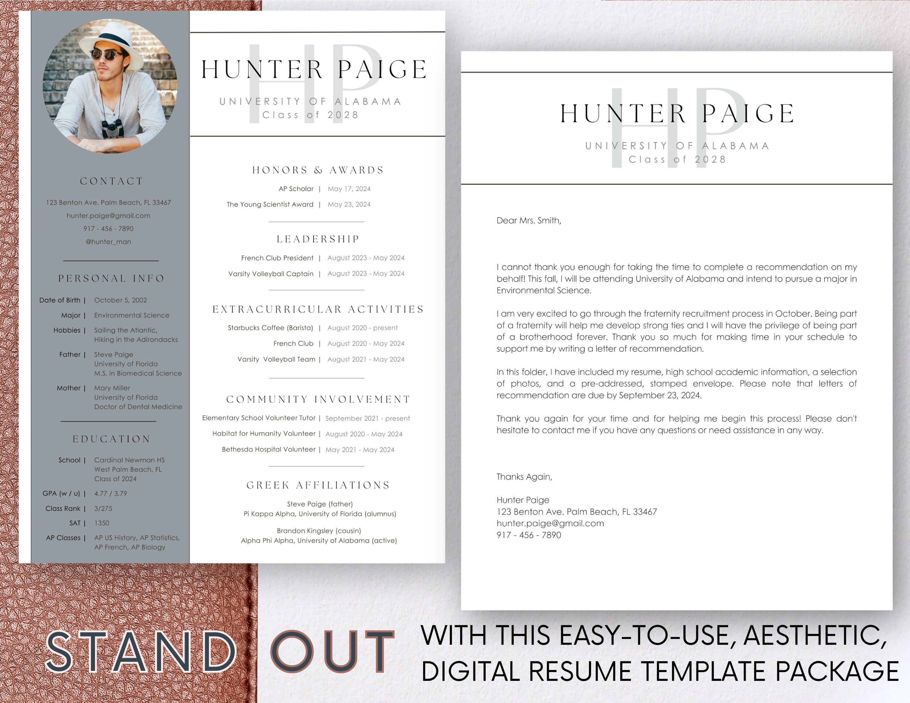 Fraternity Resume Template With Photo; Social Resume Template and Cover ...