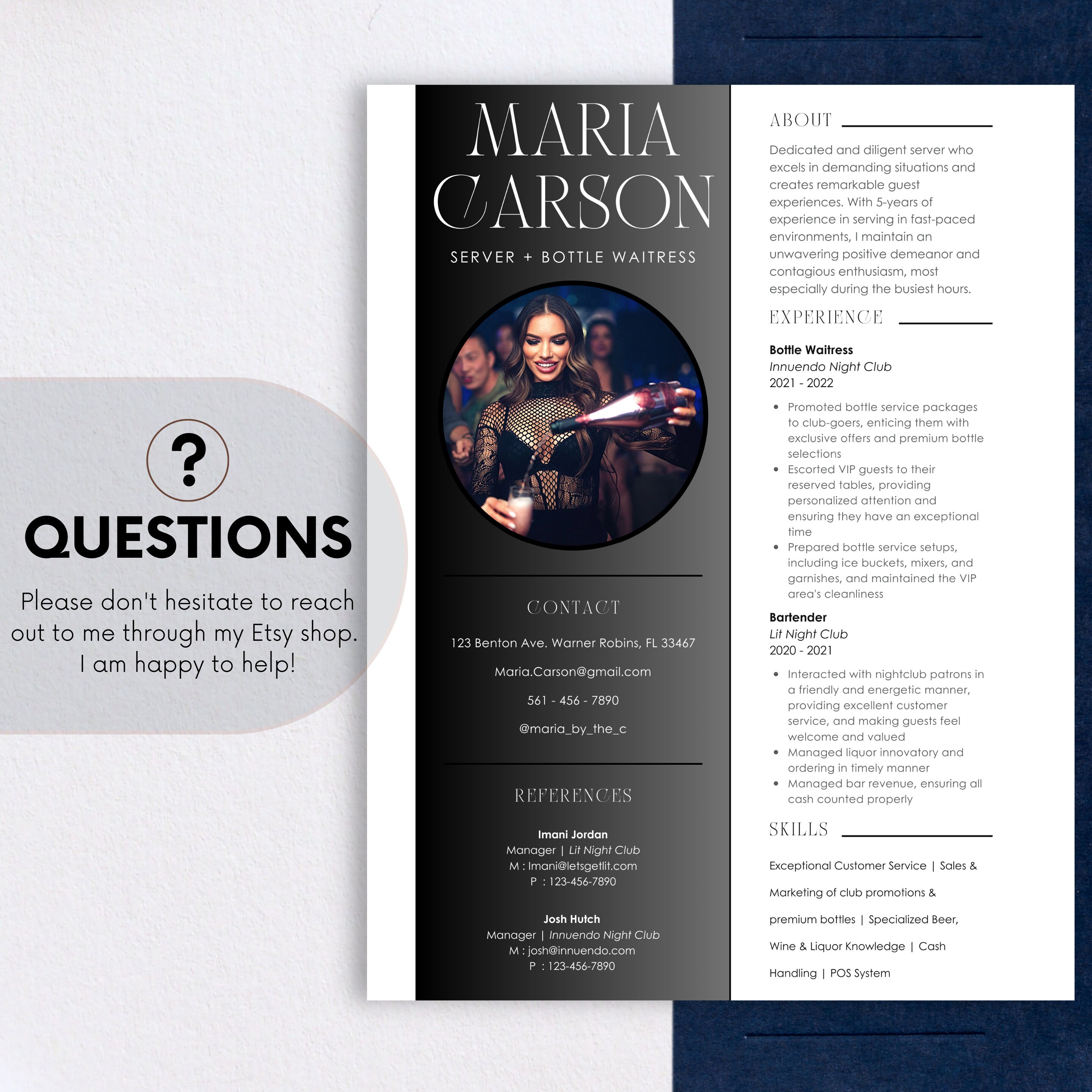 Customizable Bottle Girl, Waitress, Bartender Resume Template With ...