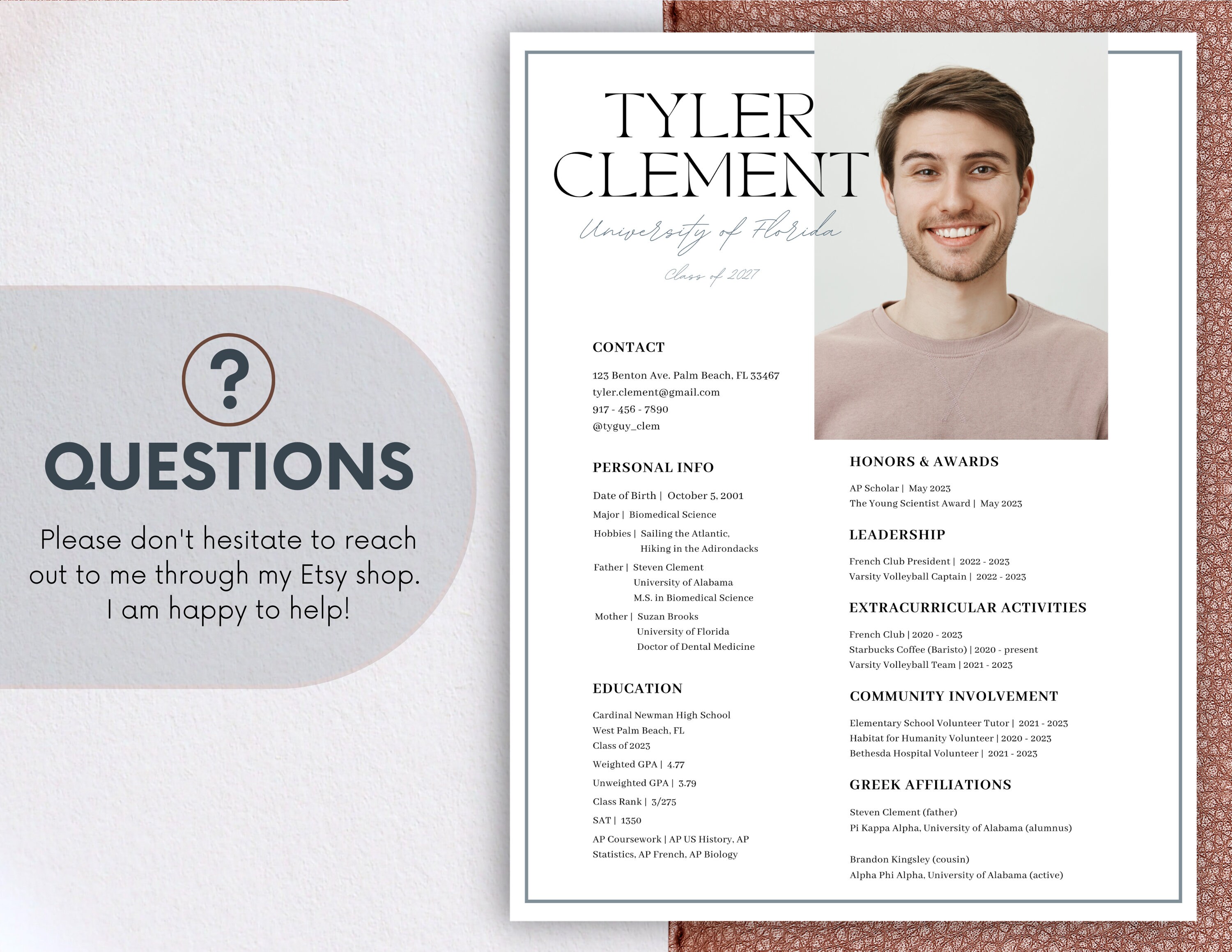 Fraternity Resume Template With Photo; Social Resume Template and Cover ...