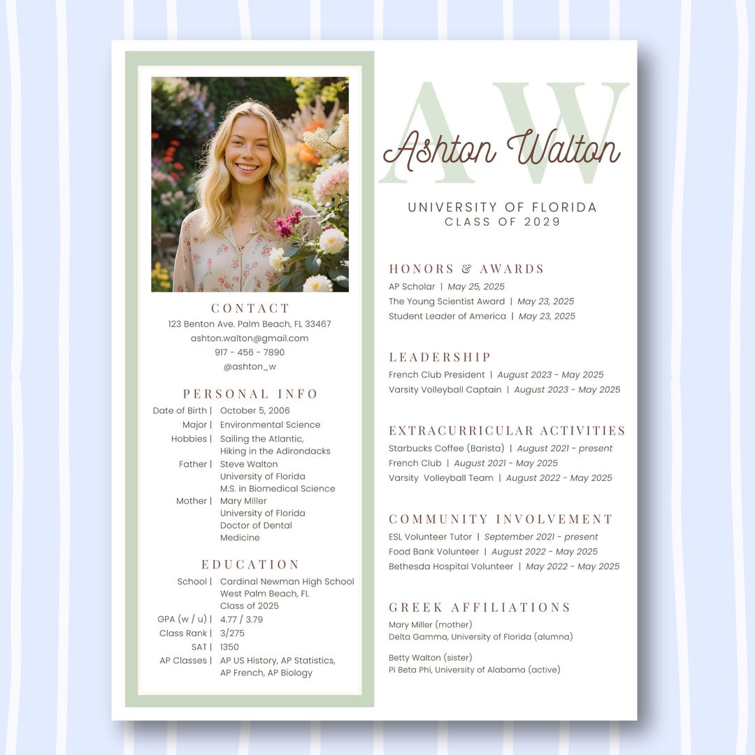 Editable Sage Green Sorority Resume Template, Canva Design With Photo ...