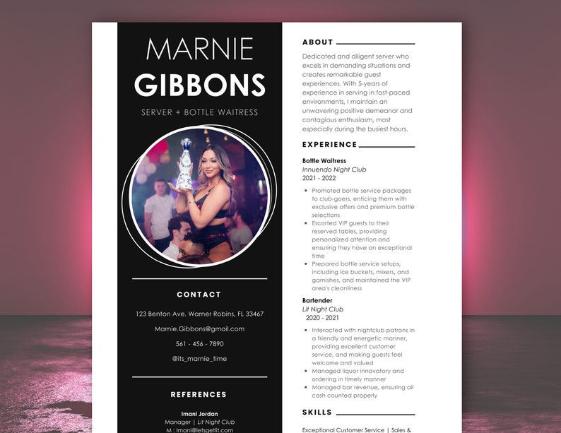 Customizable Bottle Girl, Waitress, Bartender Resume Template With ...