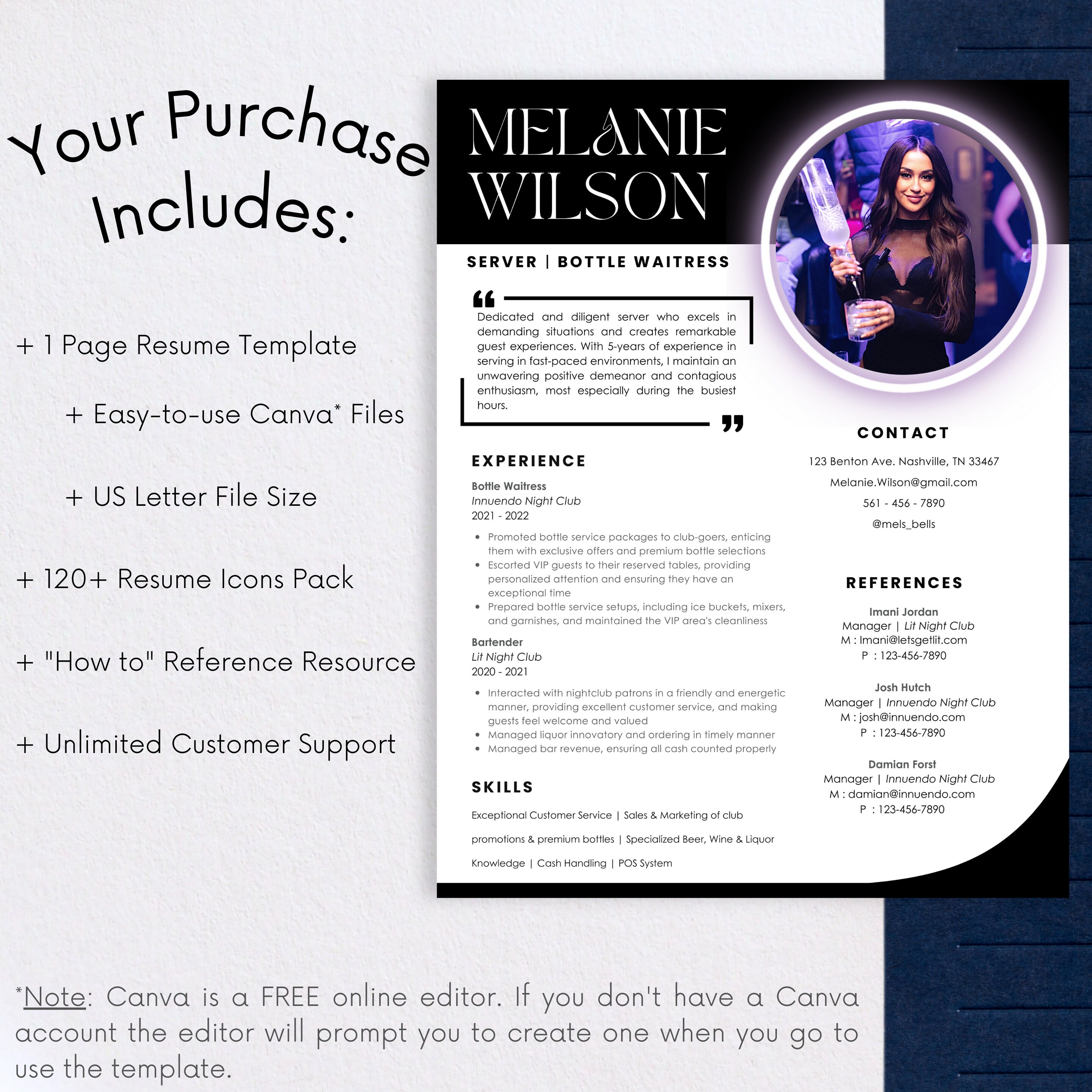 Customizable Bottle Girl, Waitress, Bartender Resume Template With ...