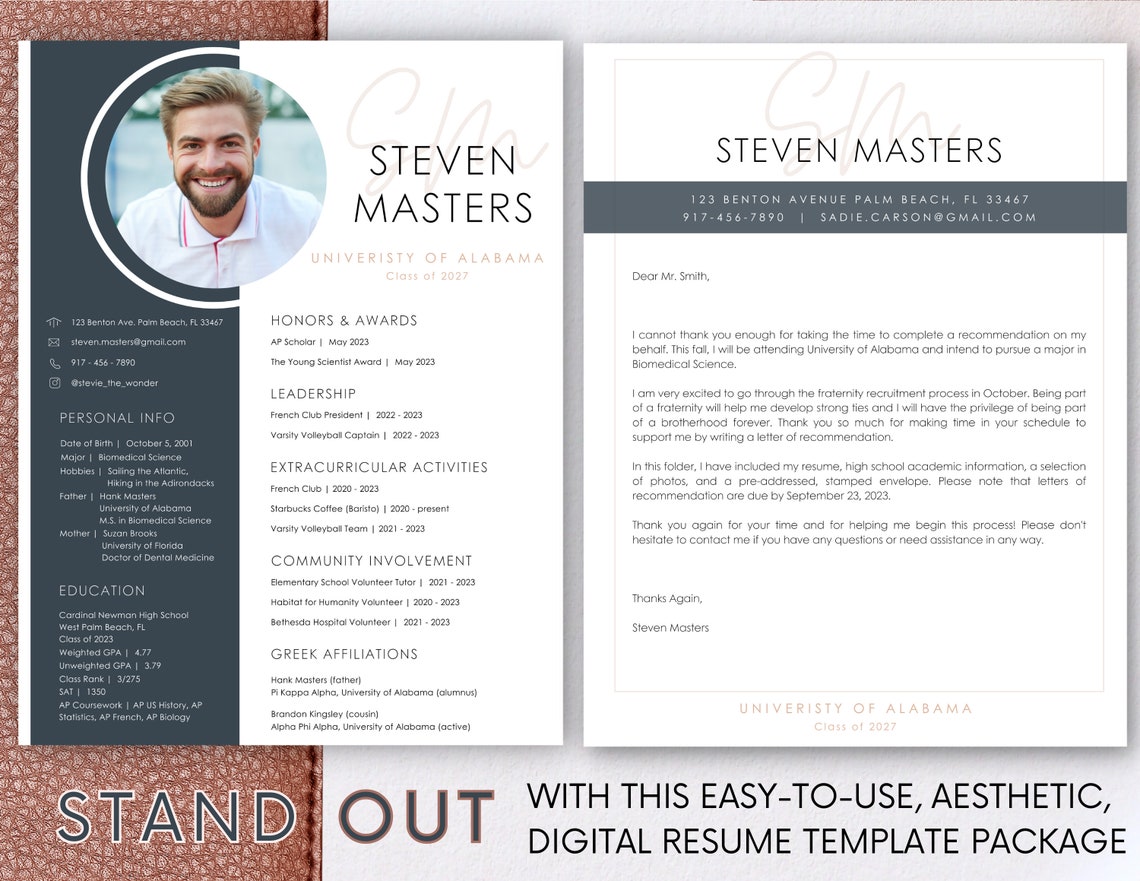 Fraternity Resume Template With Photo Social Resume Template and Cover ...