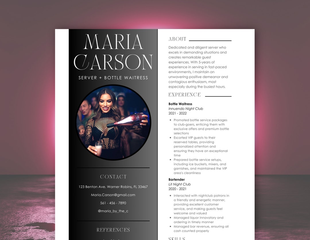 Customizable Bottle Girl, Waitress, Bartender Resume Template With ...