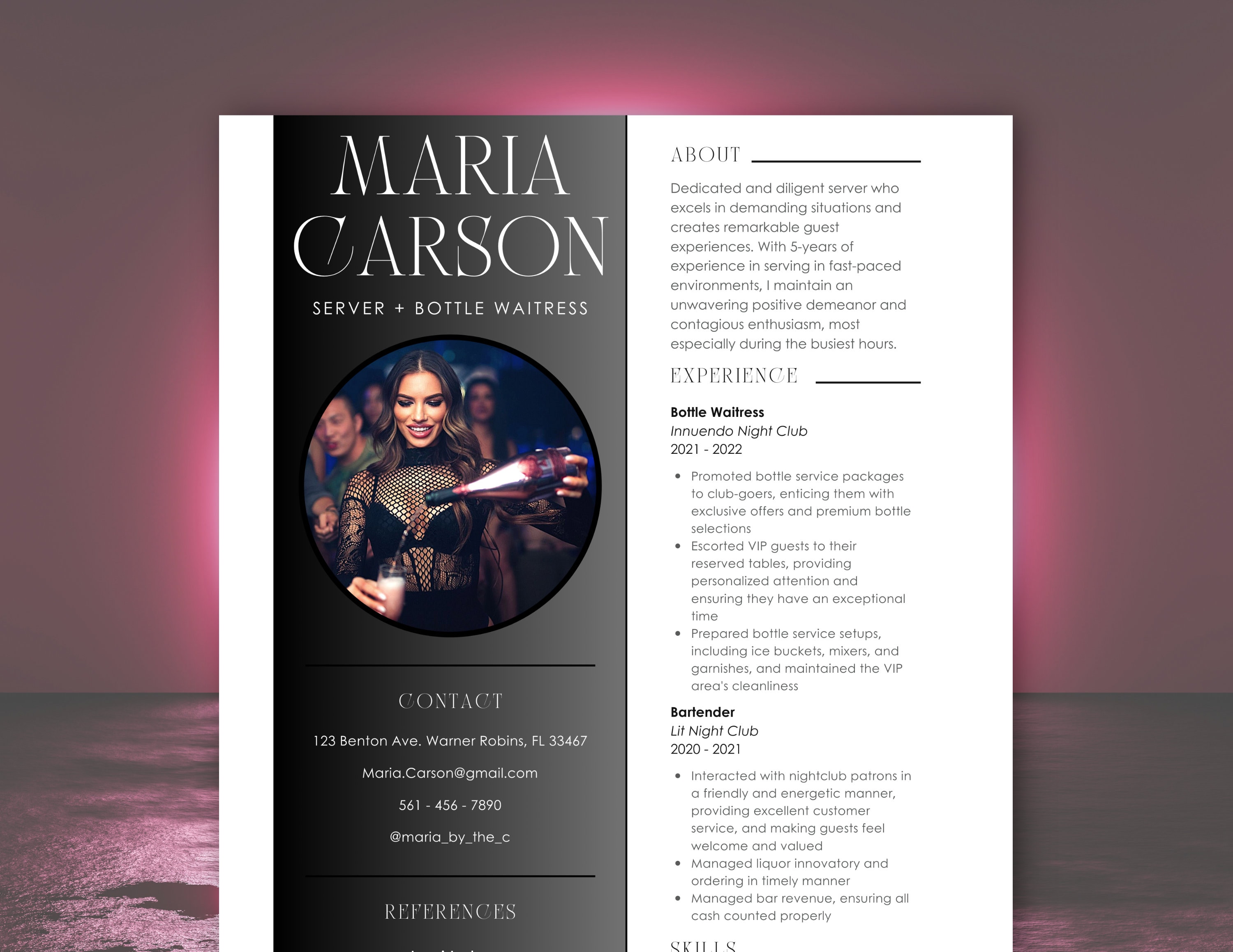 Customizable Bottle Girl, Waitress, Bartender Resume Template With ...