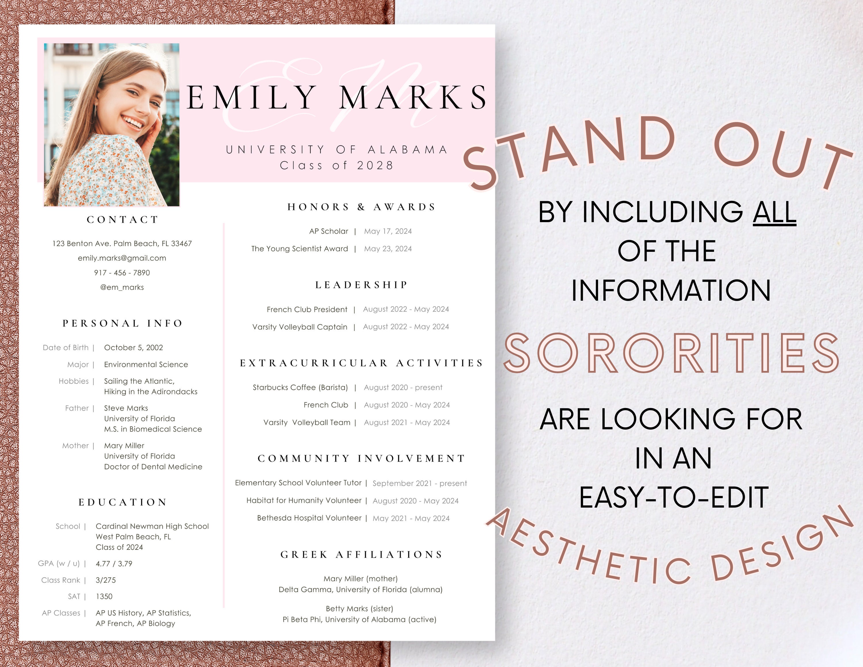 Sorority Resume Template With Photo Rush Resume Template and Cover ...