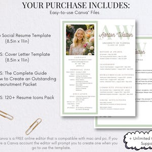 Editable Sage Green Sorority Resume Template, Canva Design With Photo ...
