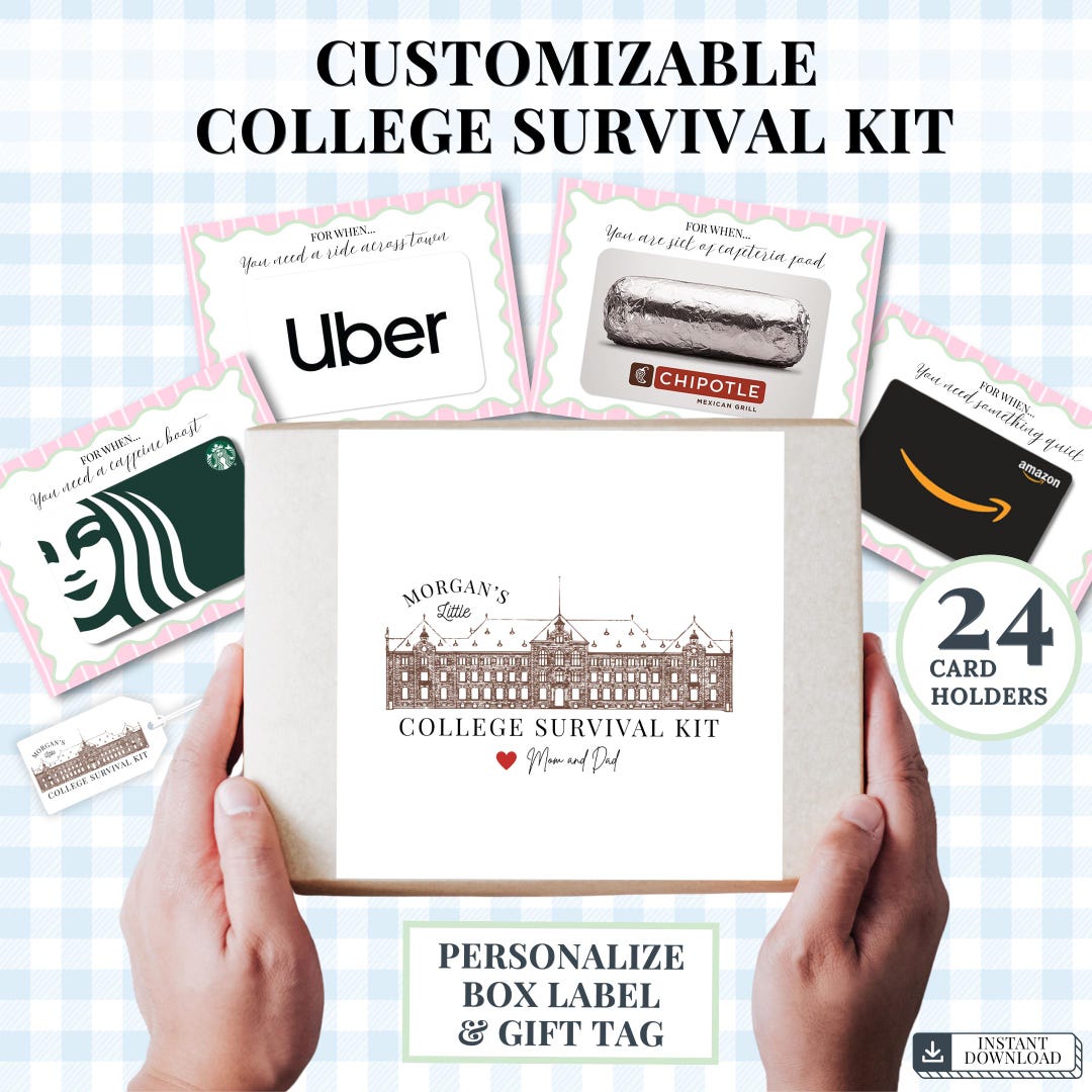 College Survival Kit Gift Card Holder Set: Custom Printable Canva ...
