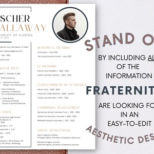 Fraternity Resume Template With Photo Social Resume Template and Cover ...