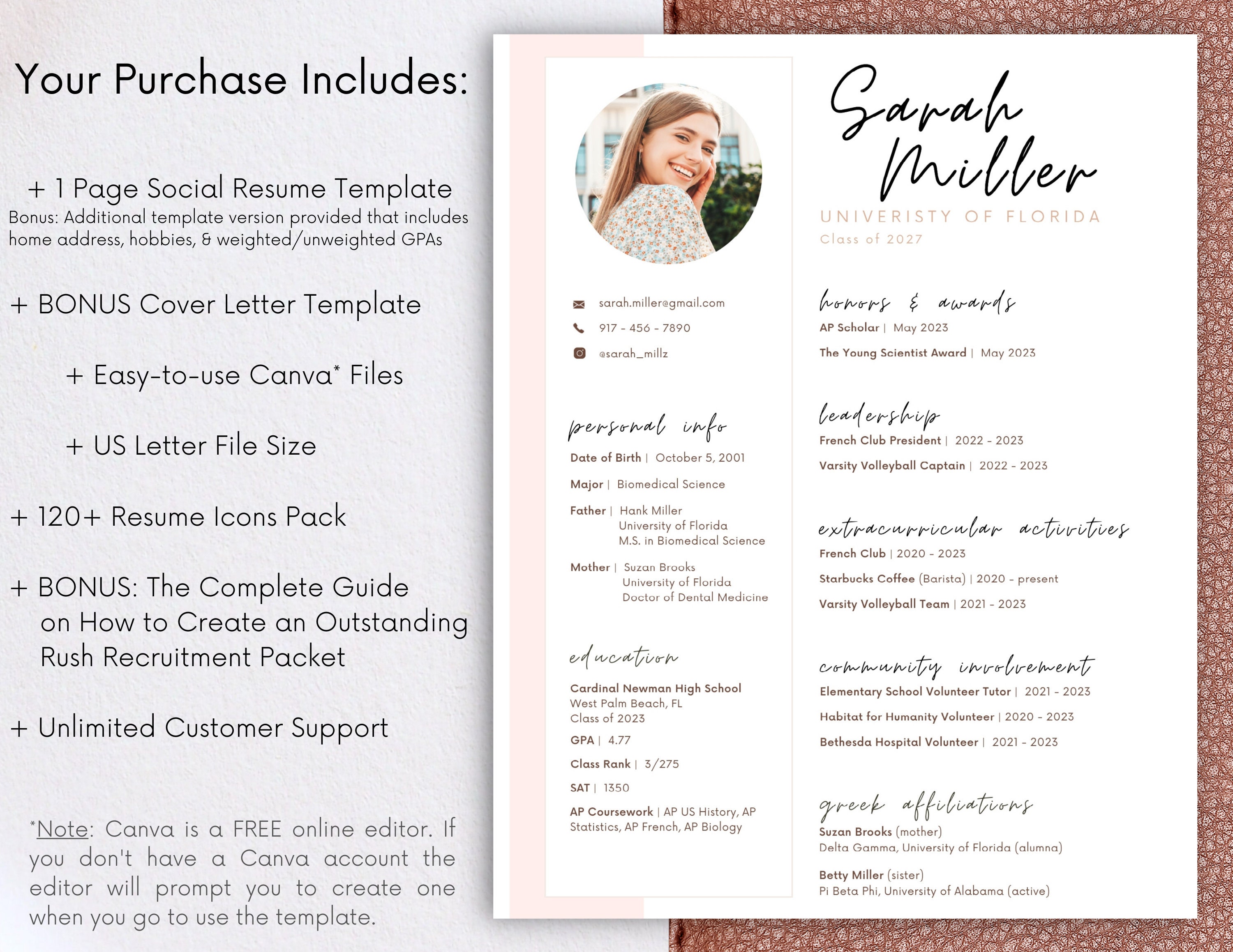 Sorority Resume Template With Photo Rush Resume Template and Cover ...