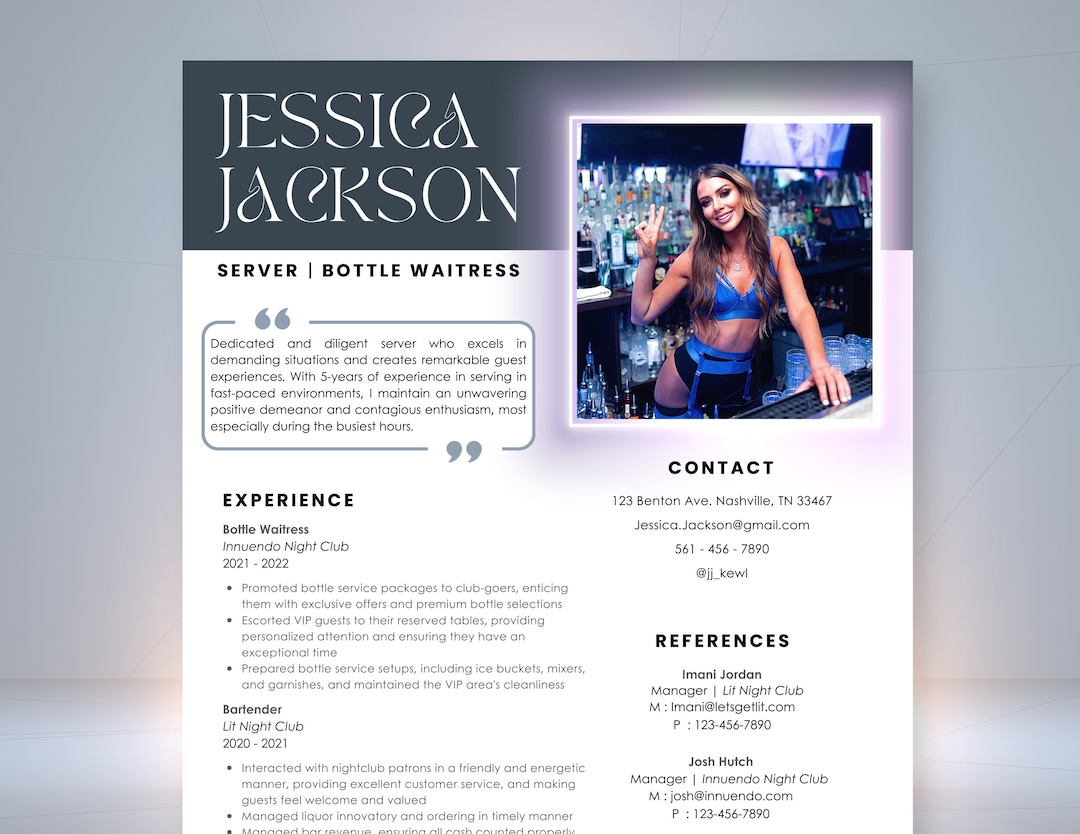 Customizable Bottle Girl, Waitress, Bartender Resume Template With ...