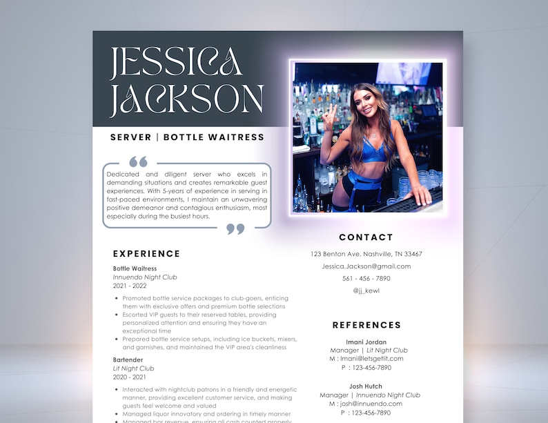 Customizable Bottle Girl, Waitress, Bartender Resume Template With ...