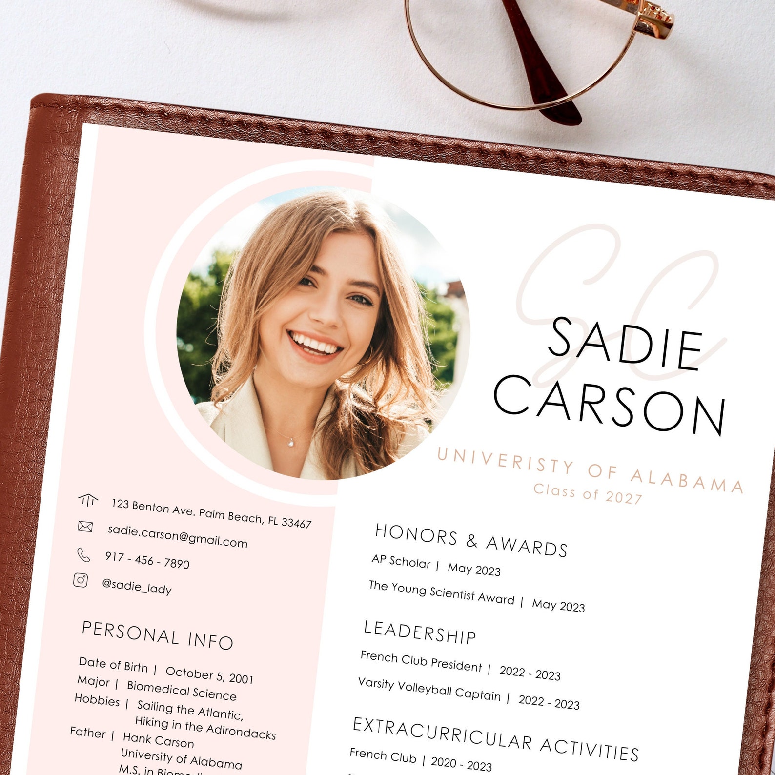 Sorority Resume Template With Photo; Rush Resume Template and Cover ...
