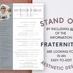 Fraternity Resume Template With Photo; Social Resume Template and Cover ...