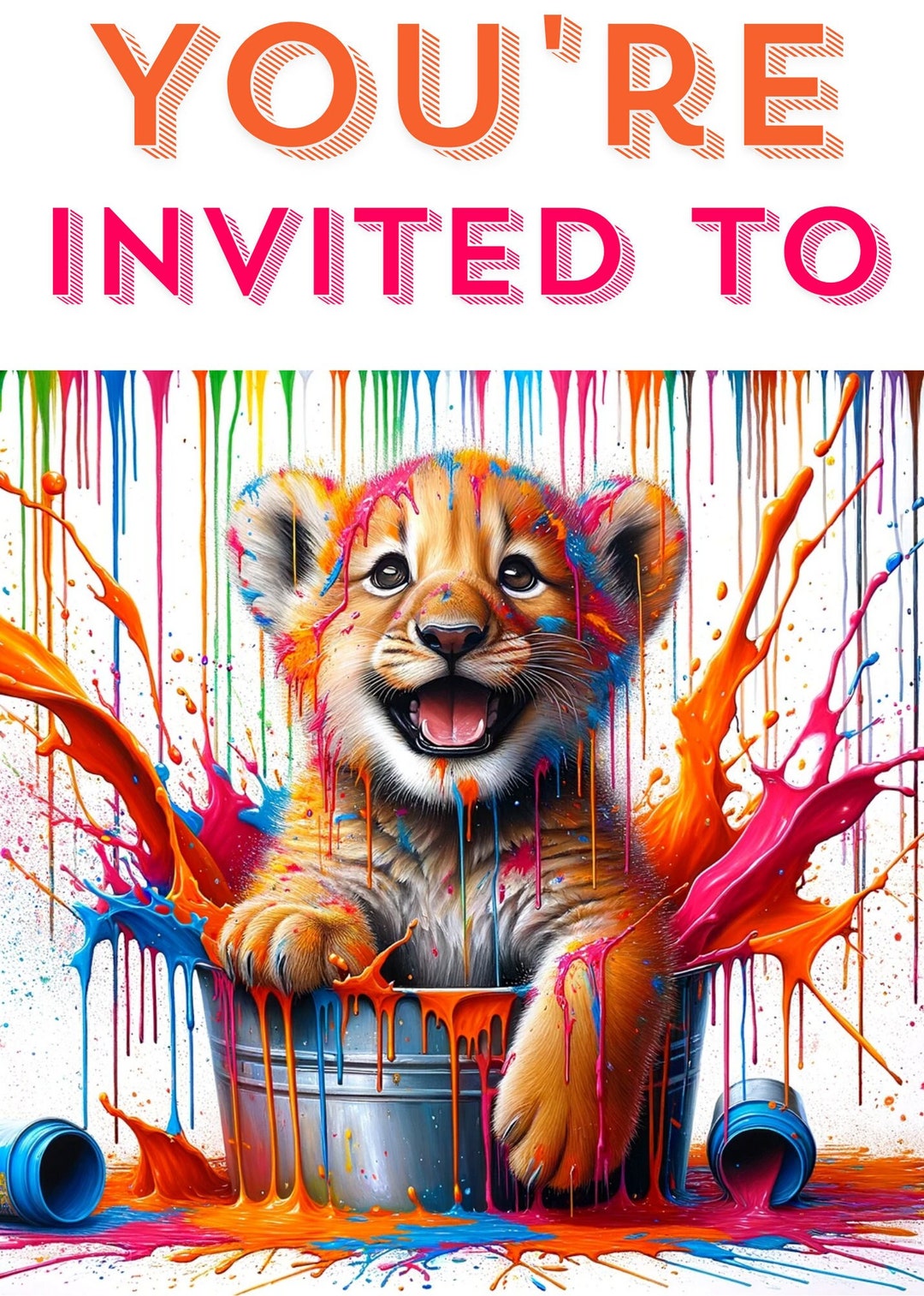 Vibrant Paint Splatter Lion Cub Birthday Invitation - Etsy