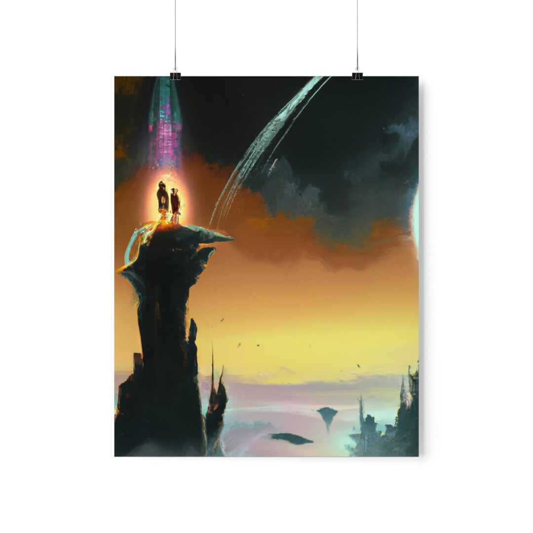 Beyond the Horizon: Two Adventurers on a Rock With Spaceship, - Etsy