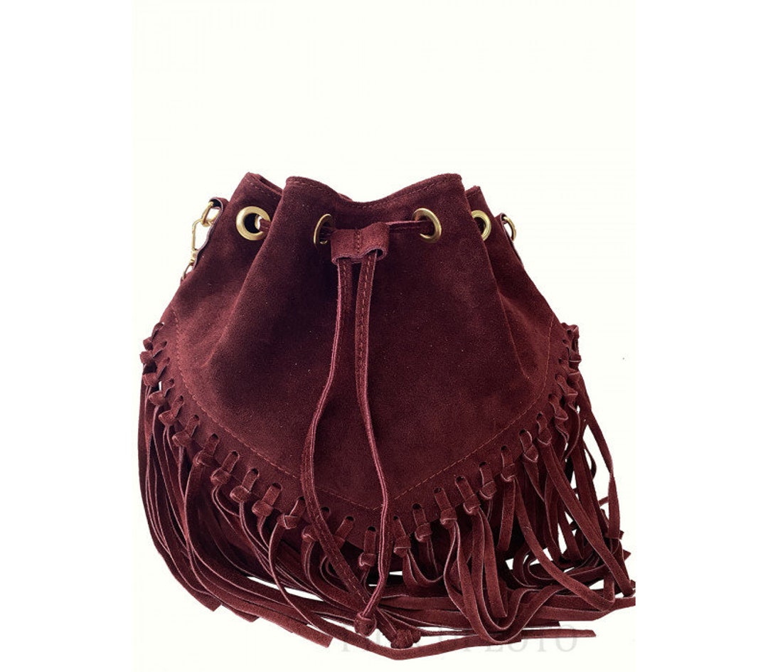 Italian Fringed Leather Handbag With Shoulder Strap-italian Leather ...