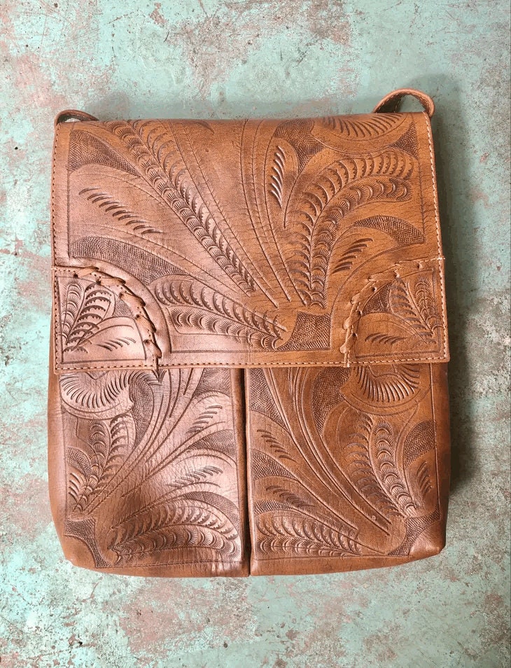 Handcrafted Tooled Leather Shoulder Bag-designer Oxblood Leather ...