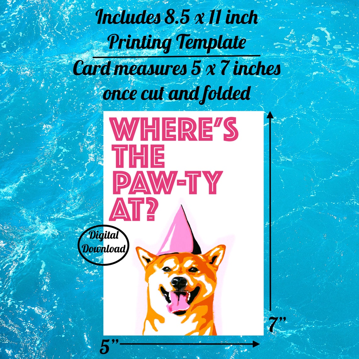 Printable Dog Party Invite, Printable Birthday Card Funny, Digital ...
