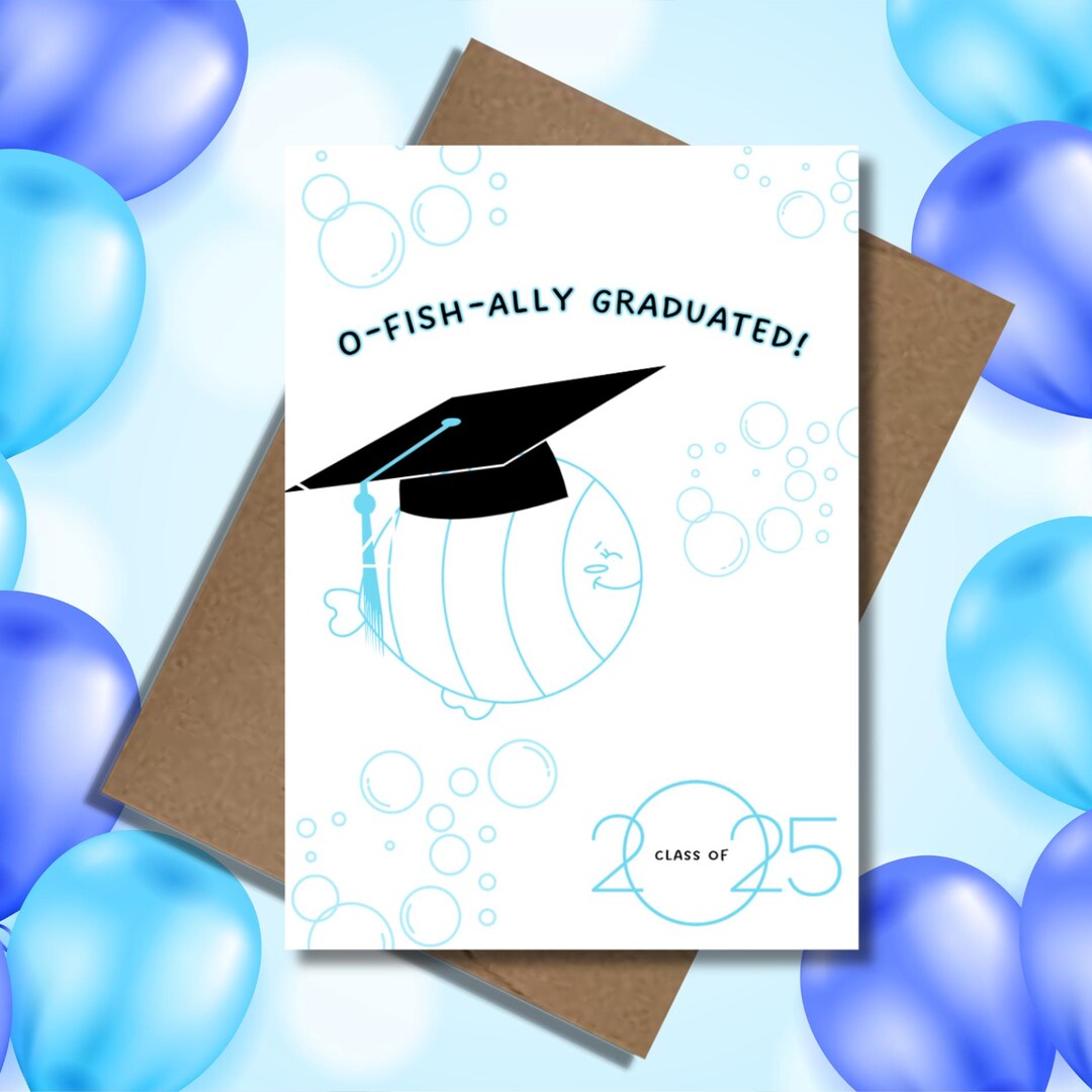 Tarjeta de graduación de Fish Pun, O-fish-ally Graduado en 2024 o 2025 ...
