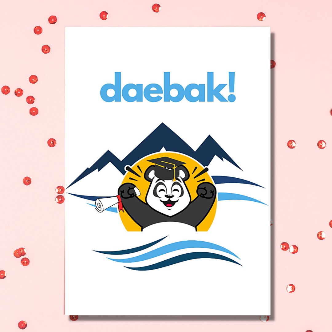 Korean Daebak Graduation Card, Kawaii Panda High School Graduation Card ...