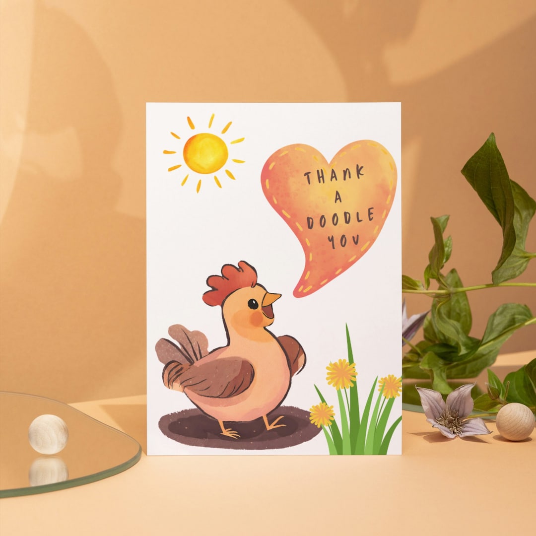 Charming Chicken Thank You Card, Thank A Doodle You Rooster Pun ...
