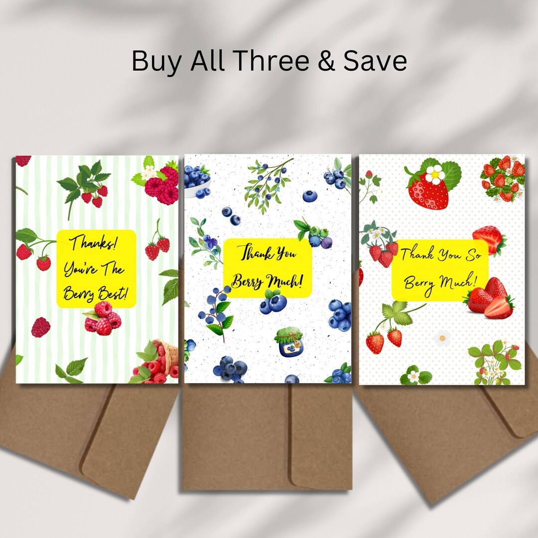 Berry Thank You Cards, Strawberry Thank You Card, Blueberry Card ...