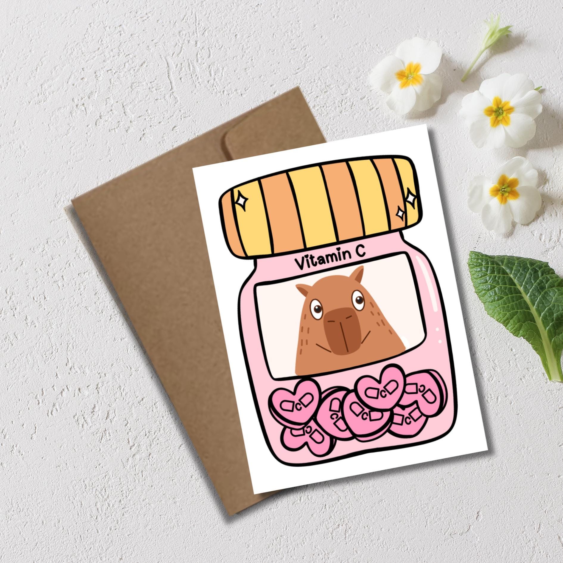 Kawaii Capybara Get Well Card: Punny Vitamin C Healing Wishes - Etsy