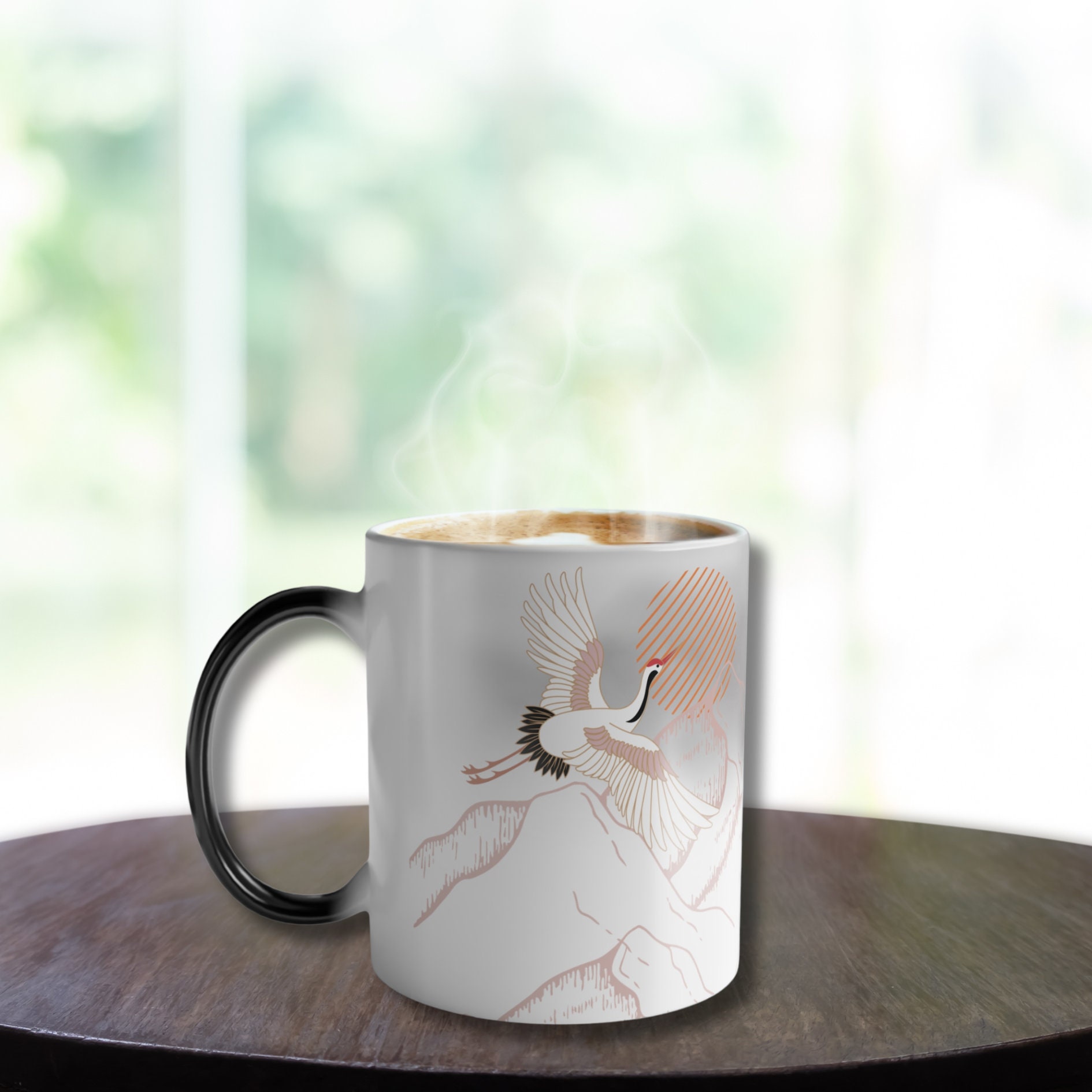 Beautiful Japanese Crane Color Changing Mug, Rising Sun Coffee Tea Gift ...
