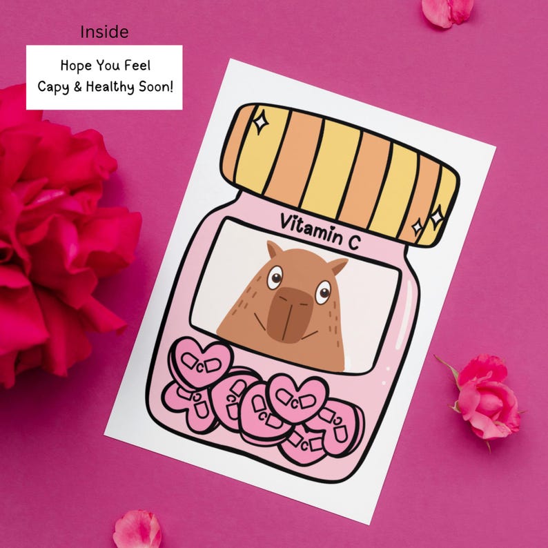 Kawaii Capybara Get Well Card: Punny Vitamin C Healing Wishes - Etsy