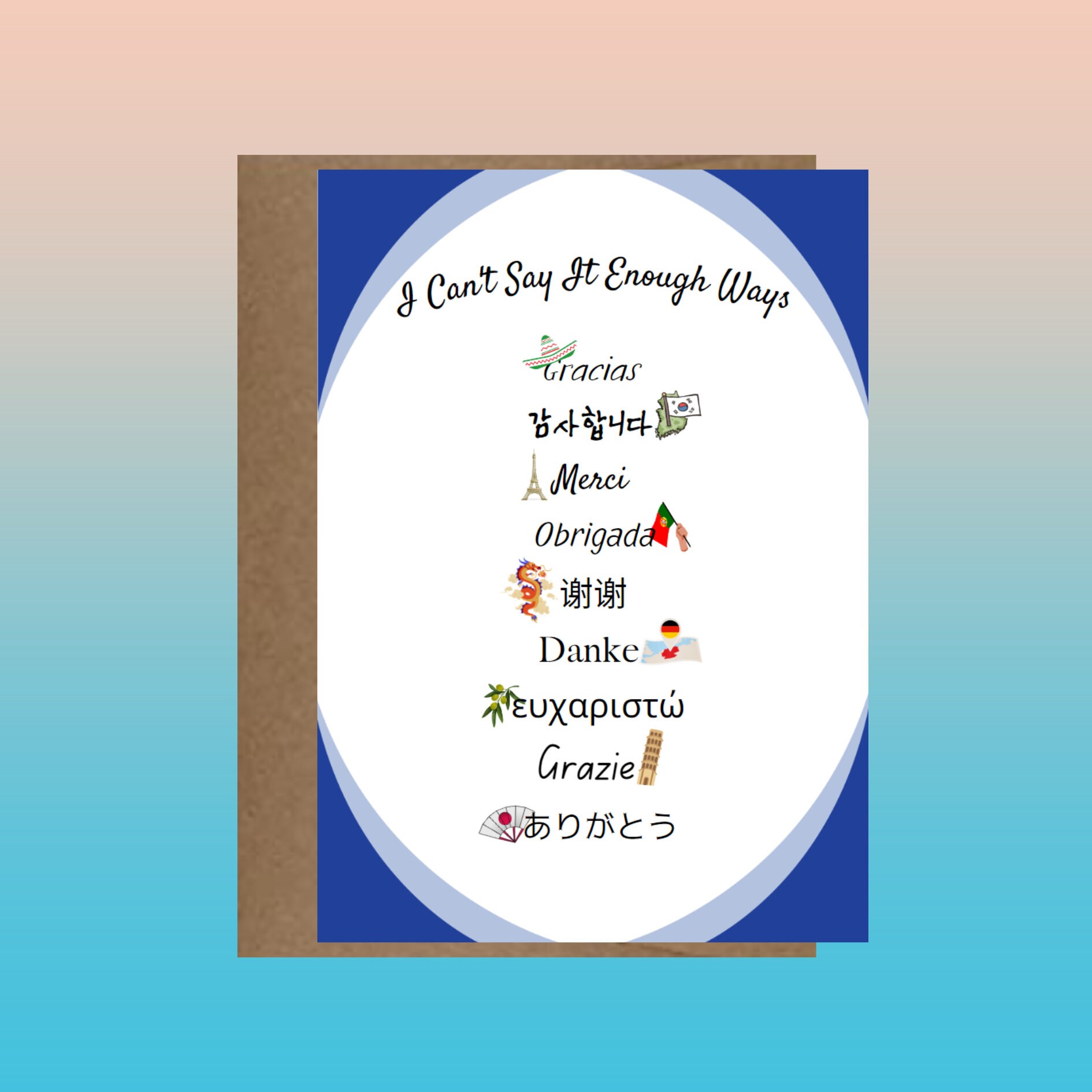 Multi-language Thank You Card Gratitude Card Appreciation - Etsy