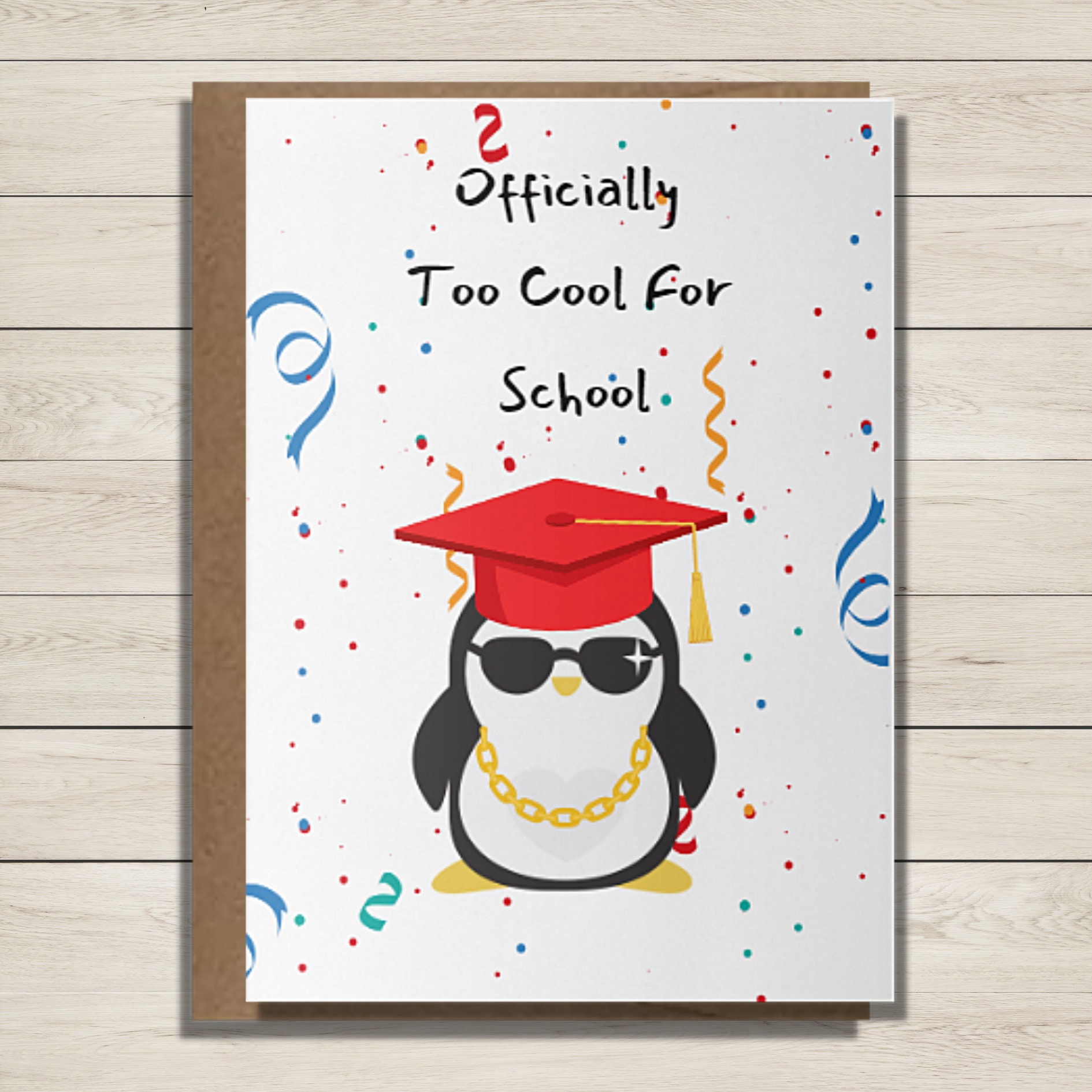 Fun Penguin Graduation Card, Too Cool for School Congratulations Card ...