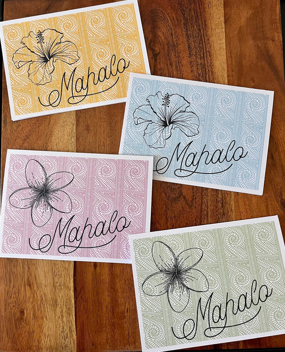 Hawaiian "mahalo" Thank You Notecard Set, Gratitude Card, Appreciation ...