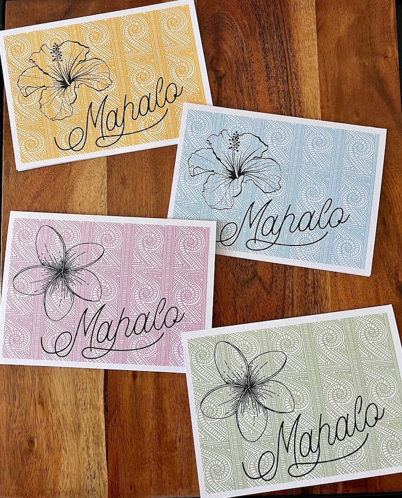 Hawaiian "mahalo" Thank You Notecard Set, Gratitude Card, Appreciation ...