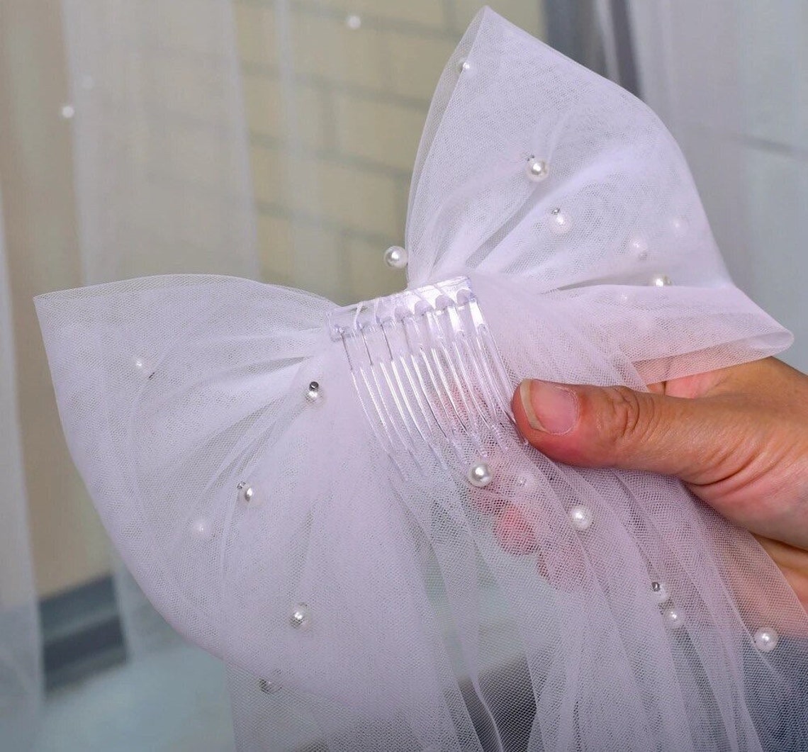 Girls Veil Mini Veil for Bride Pearls Beaded Bridal Veil Bachelorette ...