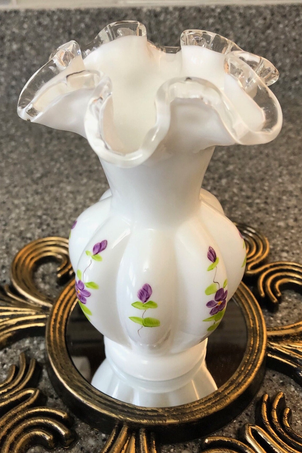 Fenton Signed Silver Crest Vase Hand Painted violets in - Etsy