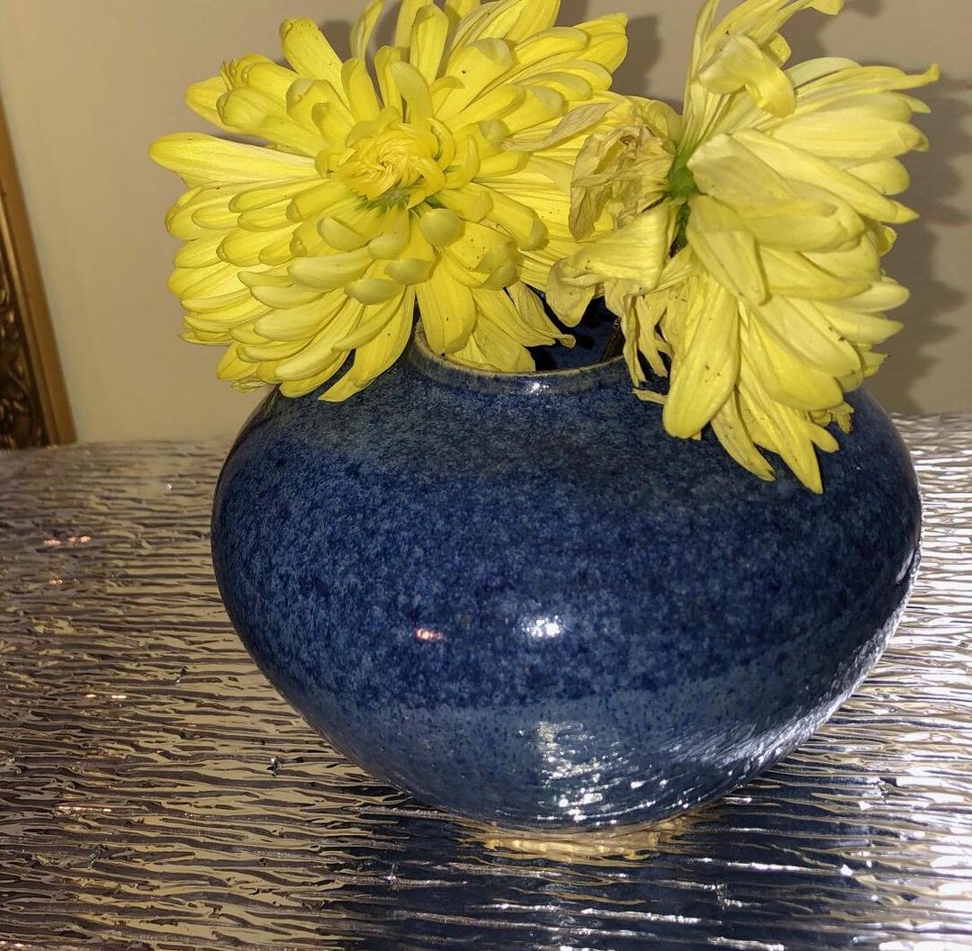 Handmade Sturbridge Pottery Vase – A Masterwork in Speckled Blue Glaze ...