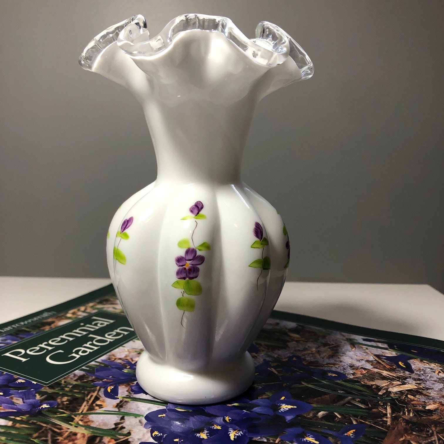 Fenton Signed Silver Crest Vase Hand Painted violets in - Etsy