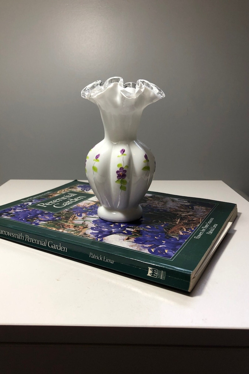 Fenton Signed Silver Crest Vase Hand Painted violets in - Etsy