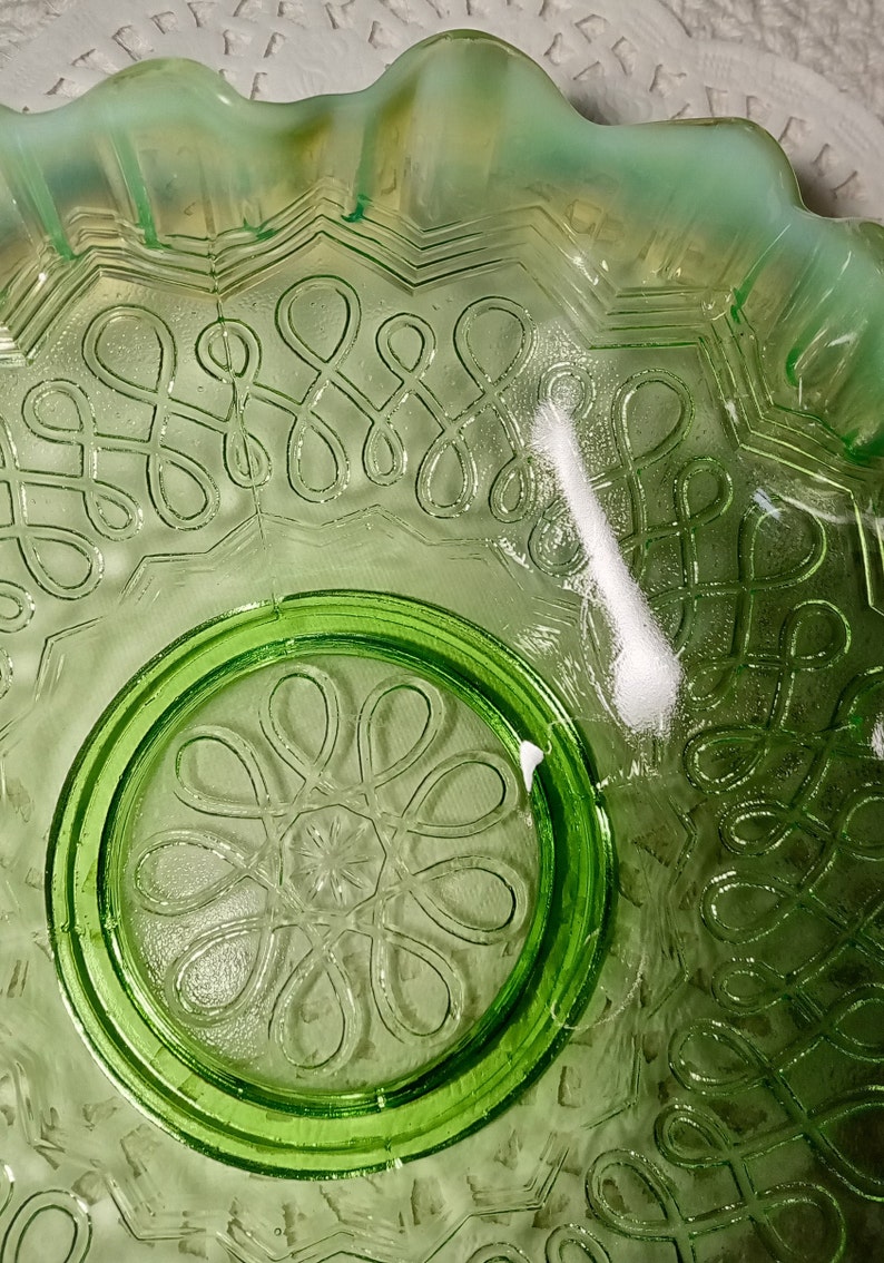 Antique Green Opalescent Glass Bowl or Candy Dish in Many Loops Pattern ...